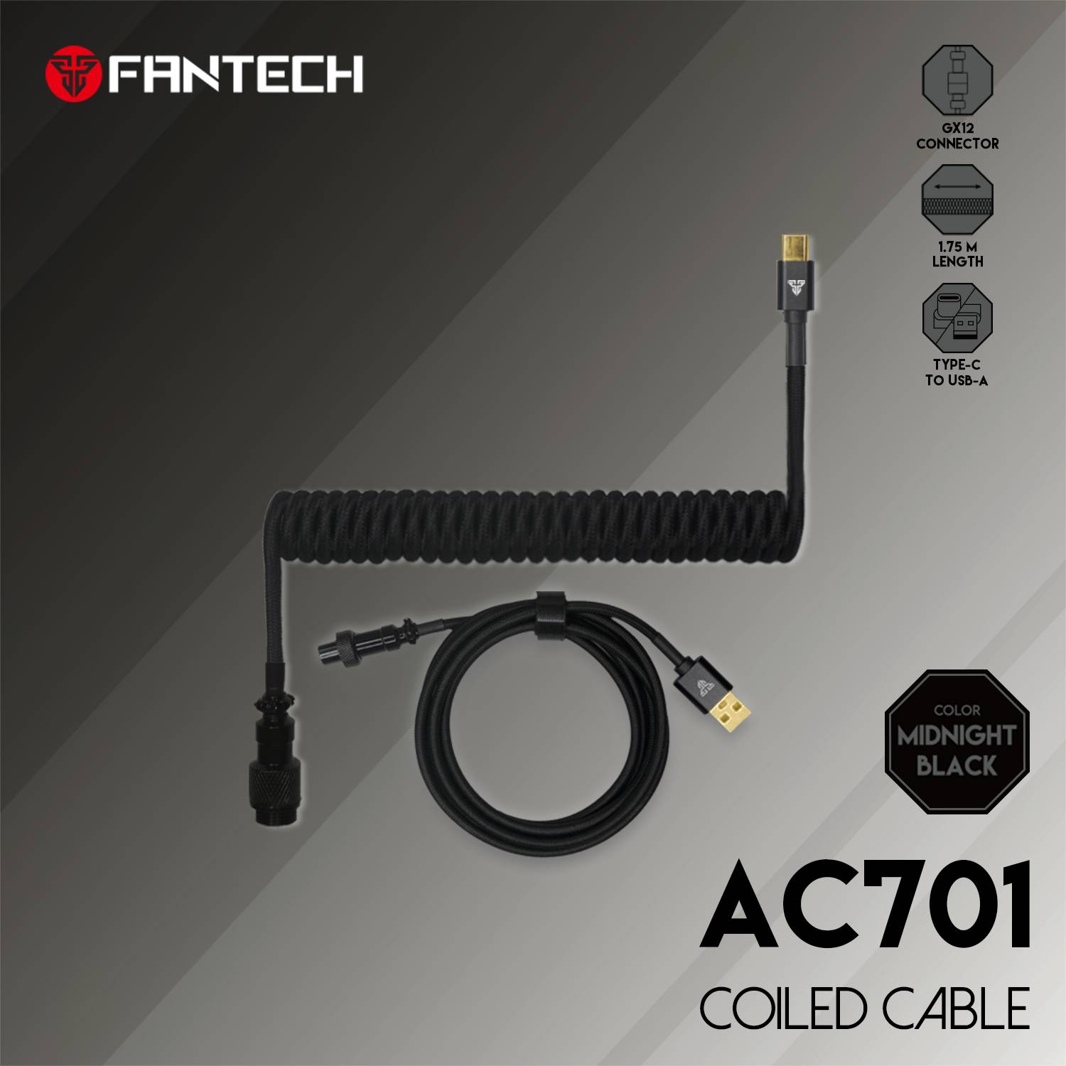 Fantech Coiled Cable Type C Aviator AC701 Mechanical Keyboard Cable
