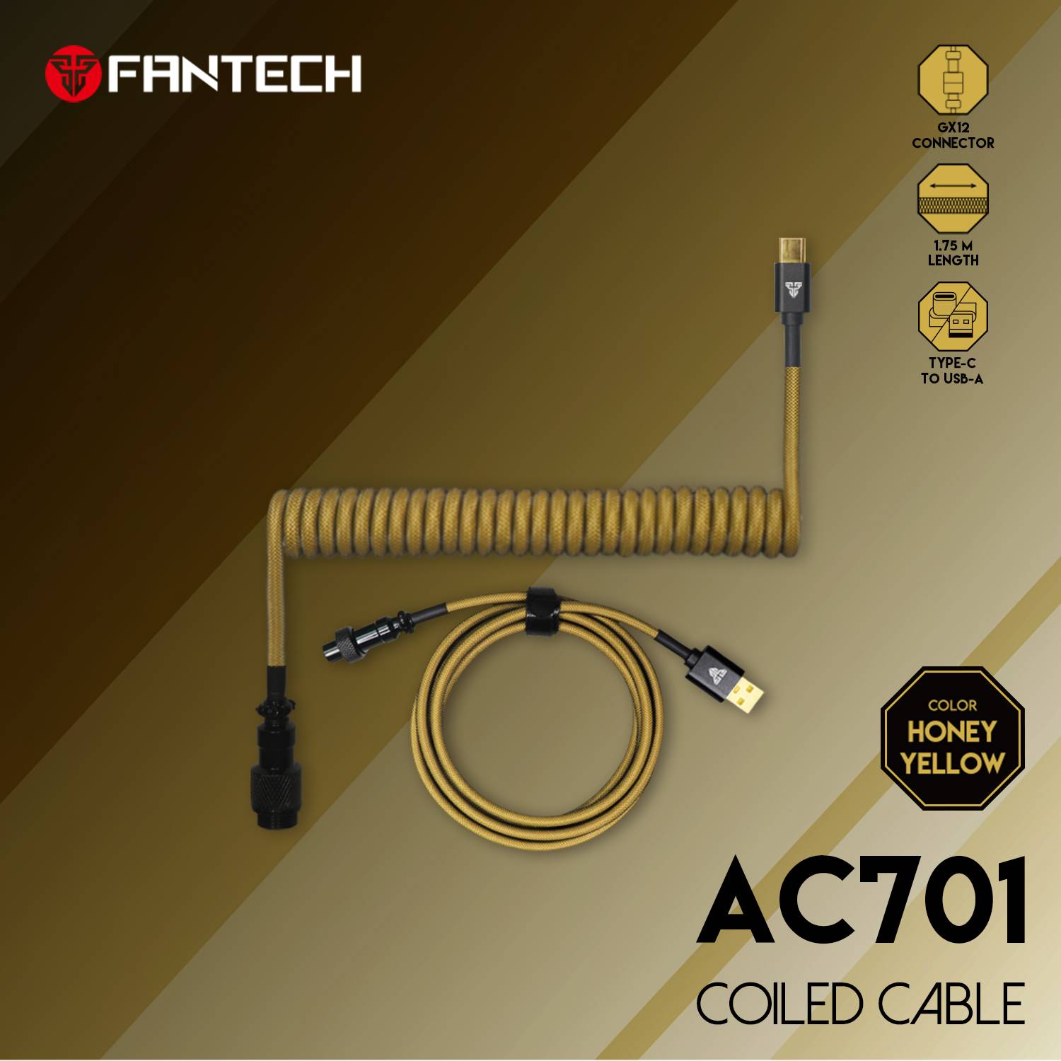 Fantech Coiled Cable Type C Aviator AC701 Mechanical Keyboard Cable